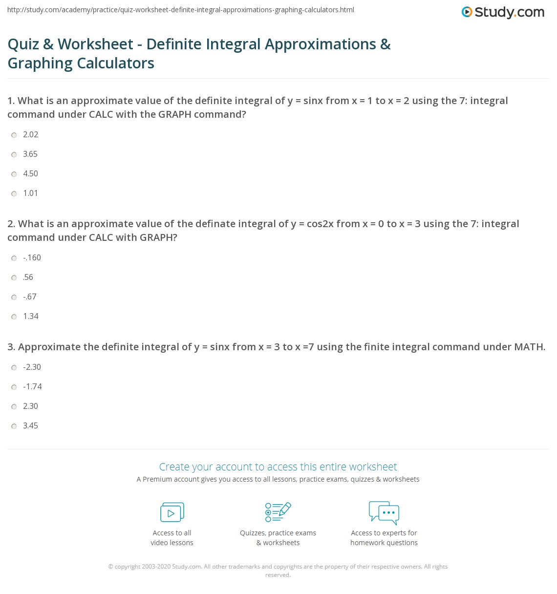 Quiz & Worksheet - Definite Integral Approximations & Graphing ...