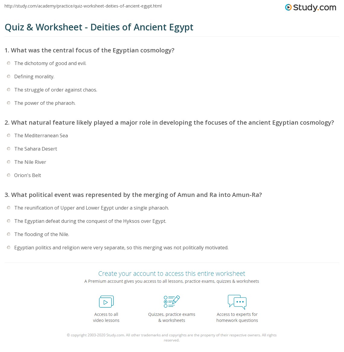Quiz & Worksheet - Deities of Ancient Egypt | Study.com