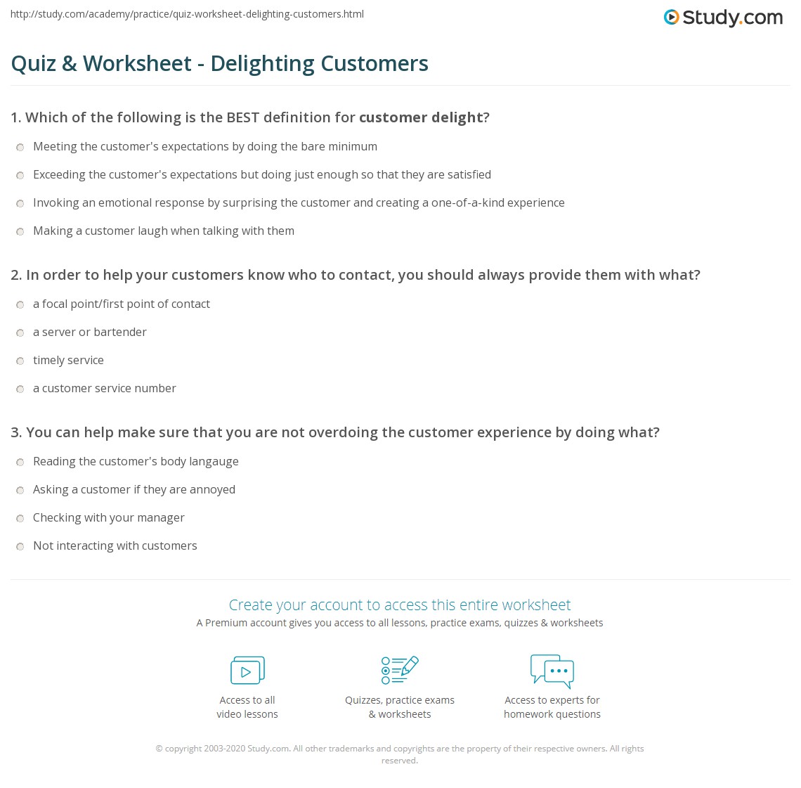 Quiz & Worksheet - Delighting Customers | Study.com