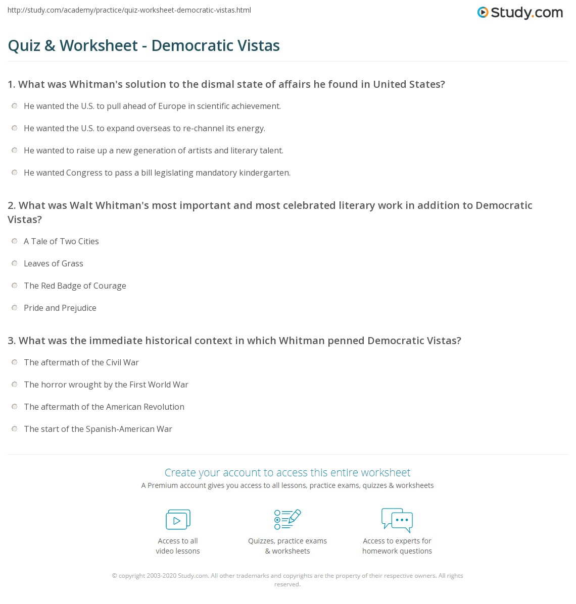 Quiz & Worksheet - Democratic Vistas | Study.com