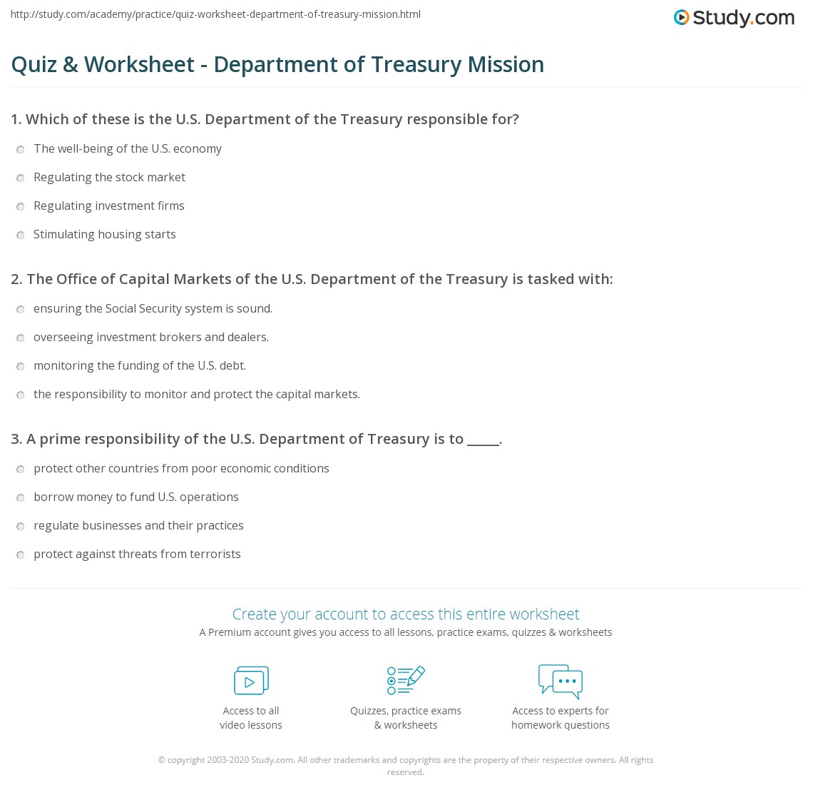 Quiz & Worksheet - Department of Treasury Mission | Study.com