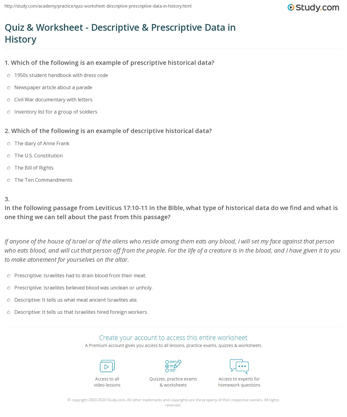 Quiz & Worksheet - Descriptive & Prescriptive Data in History | Study.com