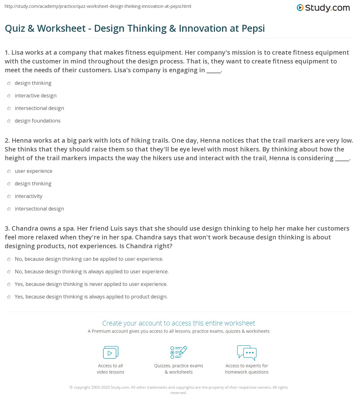 Quiz & Worksheet - Design Thinking & Innovation at Pepsi | Study.com