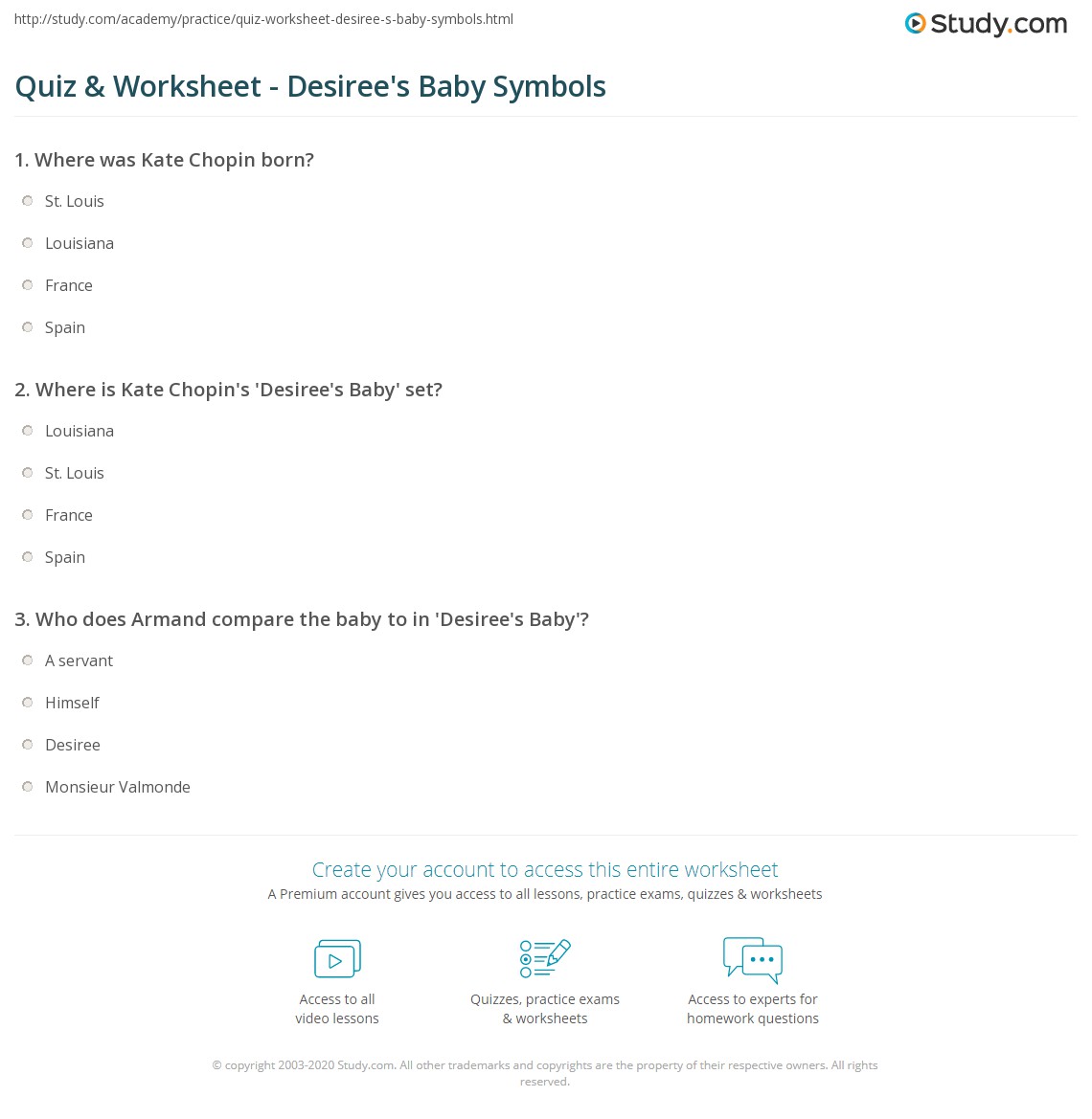 Quiz & Worksheet - Desiree's Baby Symbols | Study.com
