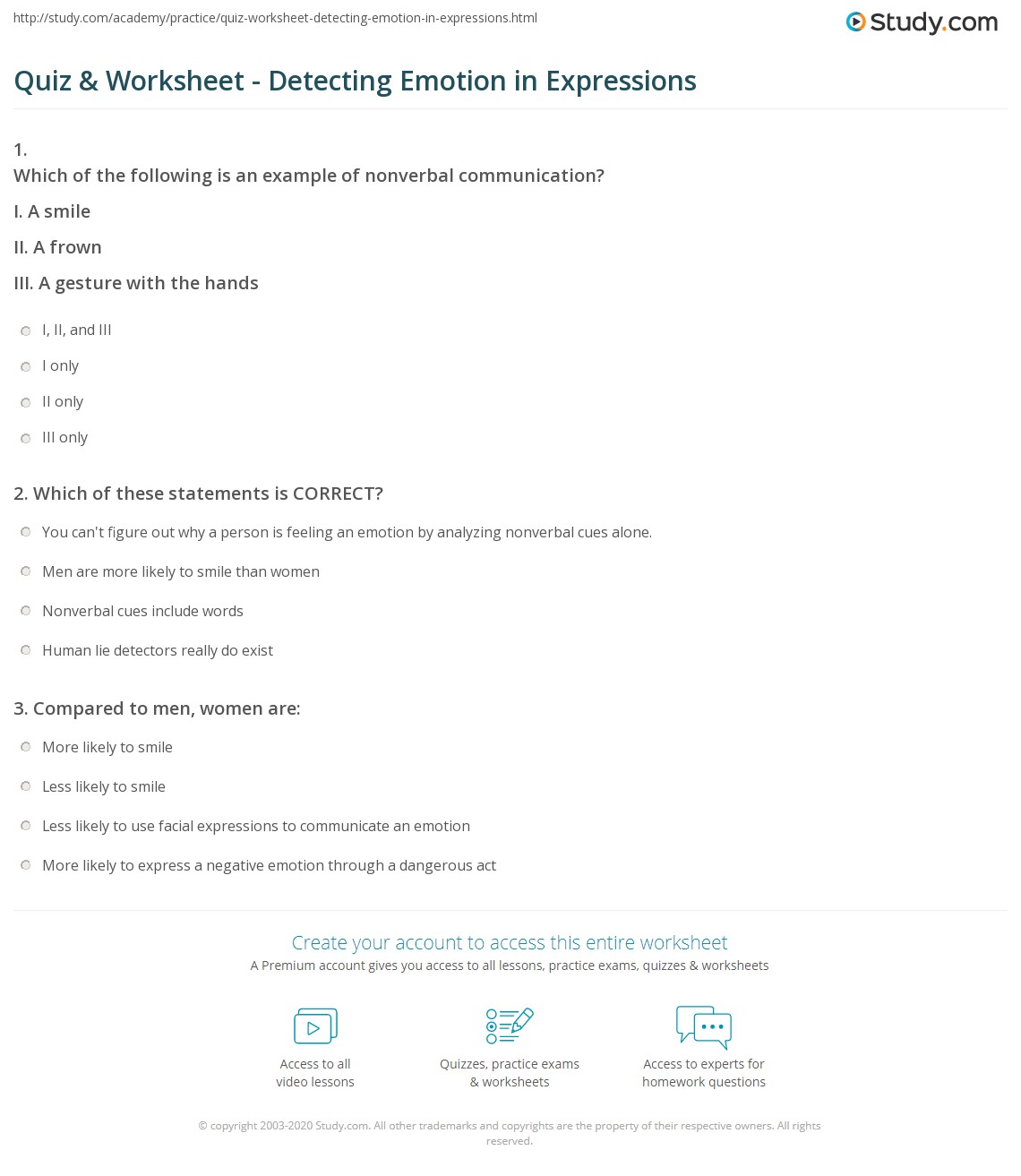 Quiz & Worksheet - Detecting Emotion in Expressions | Study.com