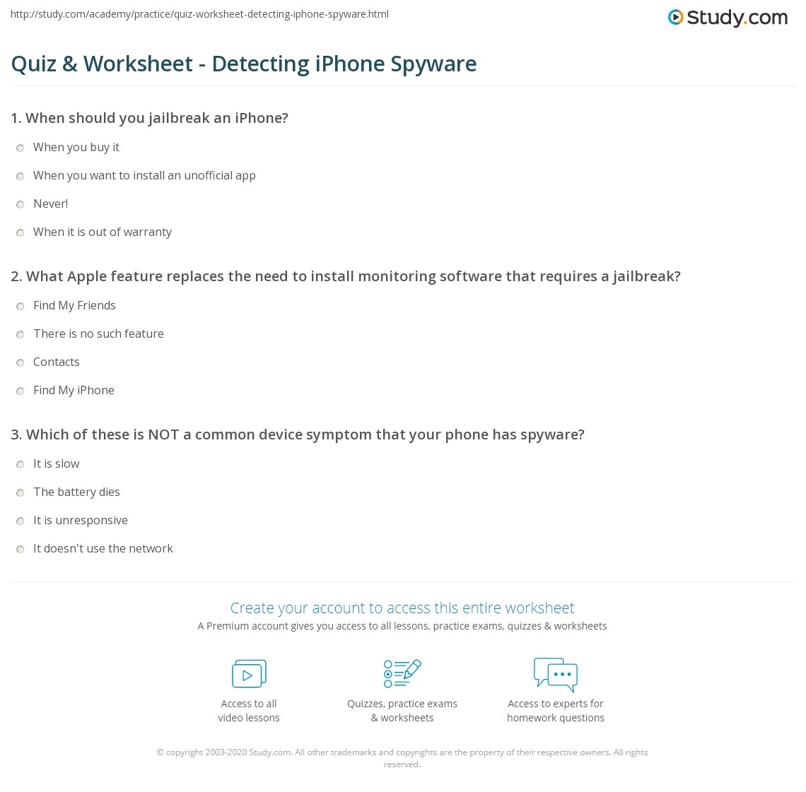 Quiz & Worksheet - Detecting iPhone Spyware | Study.com