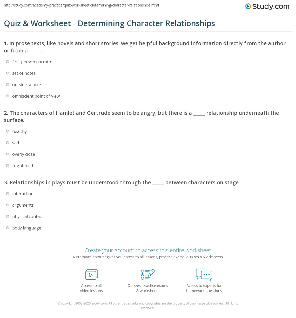 Quiz & Worksheet - Determining Character Relationships | Study.com