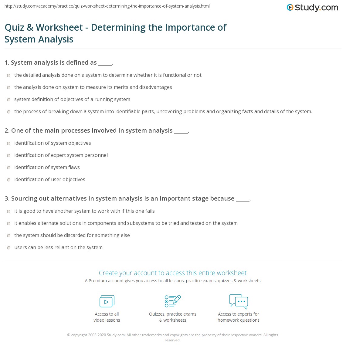 Quiz & Worksheet - Determining the Importance of System Analysis | Study.com