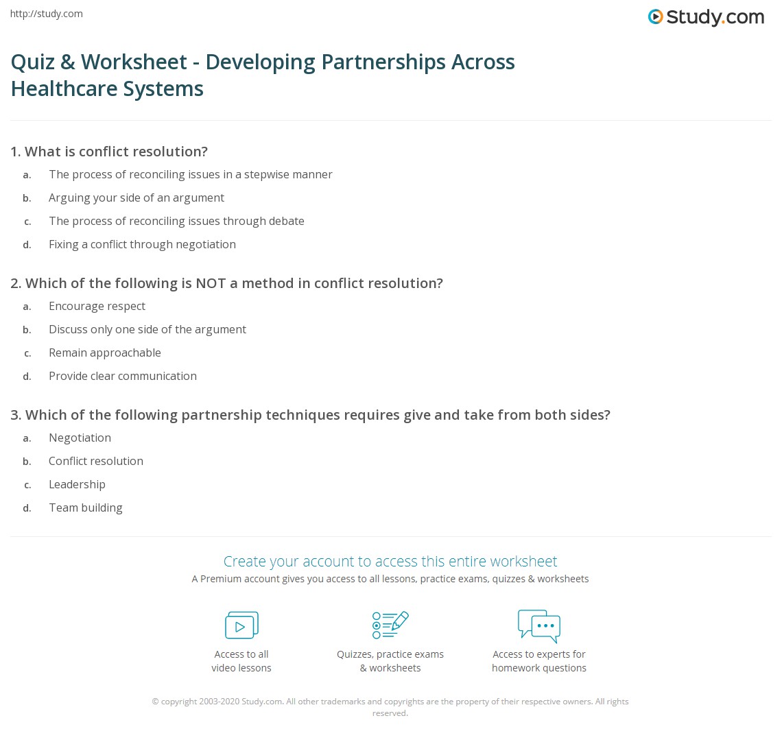 Quiz & Worksheet - Developing Partnerships Across Healthcare Systems ...