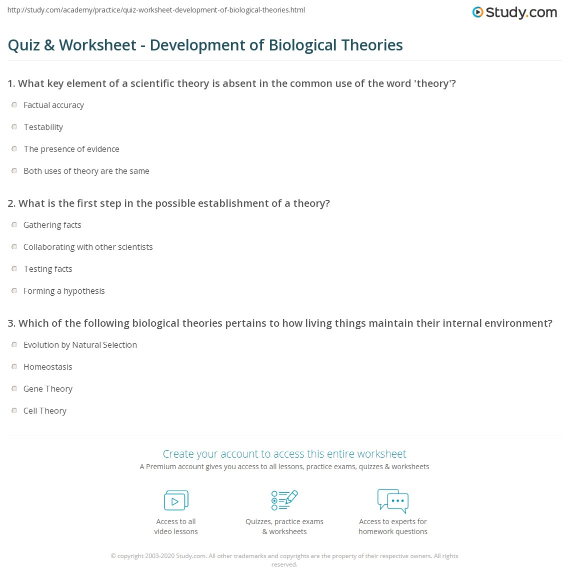 Quiz & Worksheet - Development of Biological Theories | Study.com