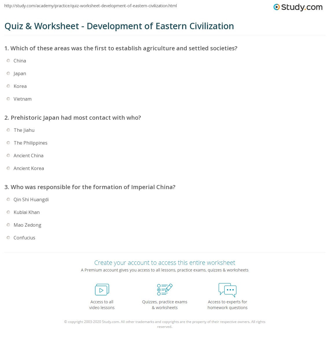 Quiz & Worksheet - Development of Eastern Civilization | Study.com