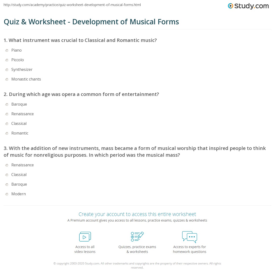 Quiz & Worksheet - Development of Musical Forms | Study.com