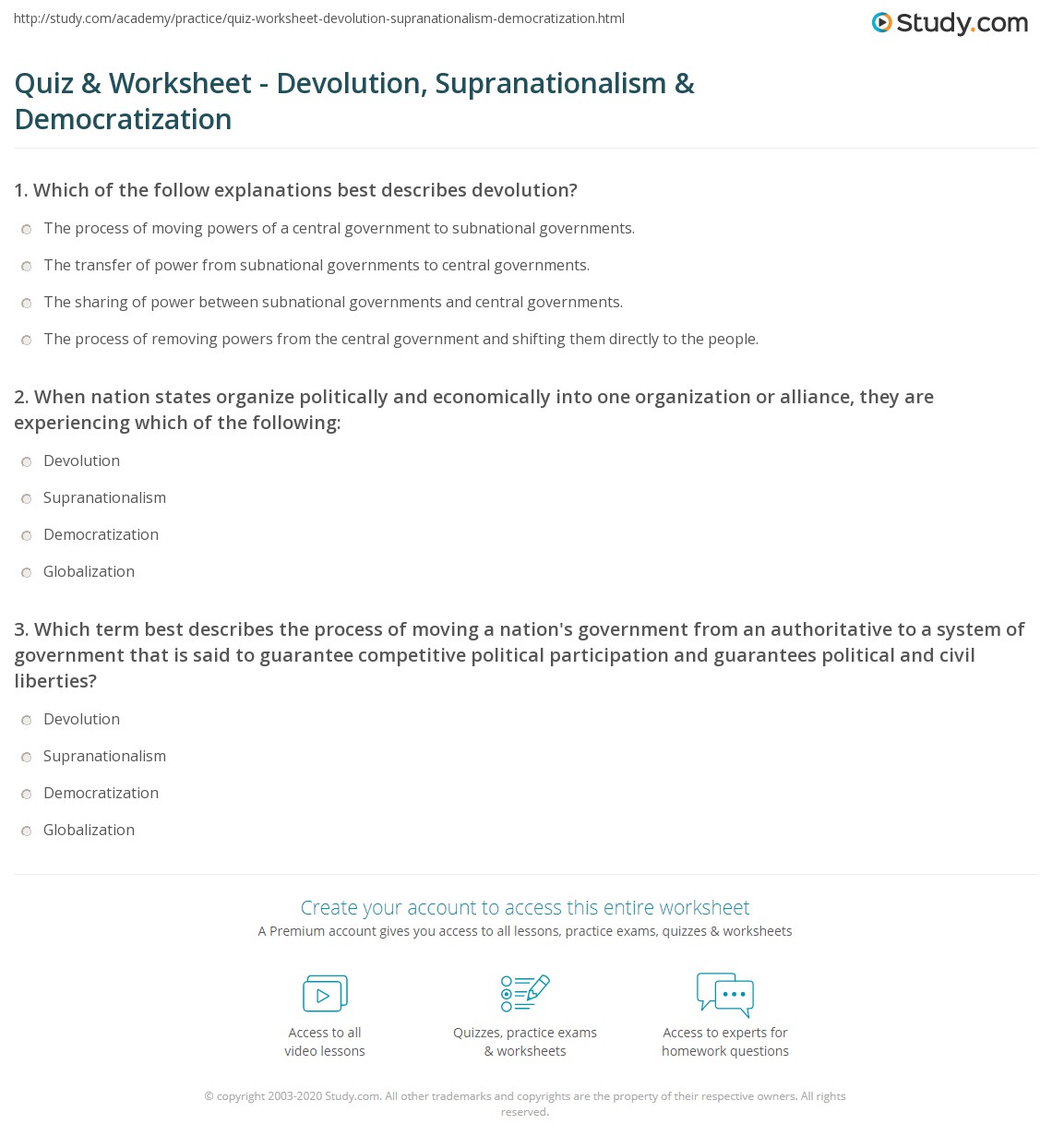 Quiz & Worksheet - Devolution, Supranationalism & Democratization ...