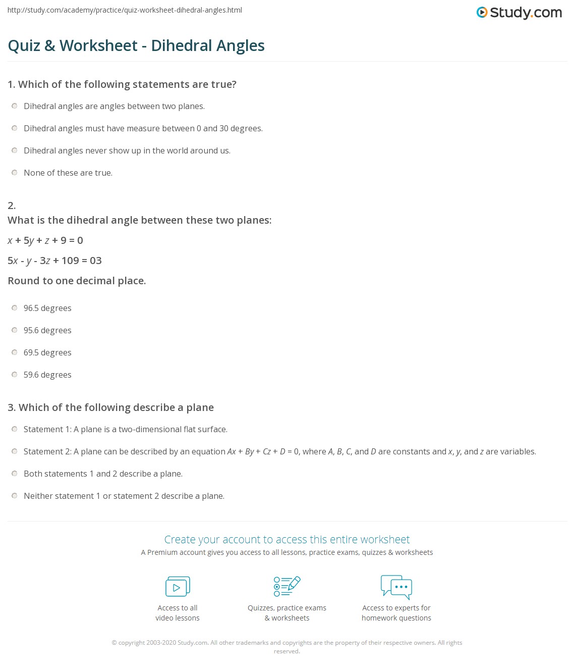 Quiz & Worksheet - Dihedral Angles | Study.com