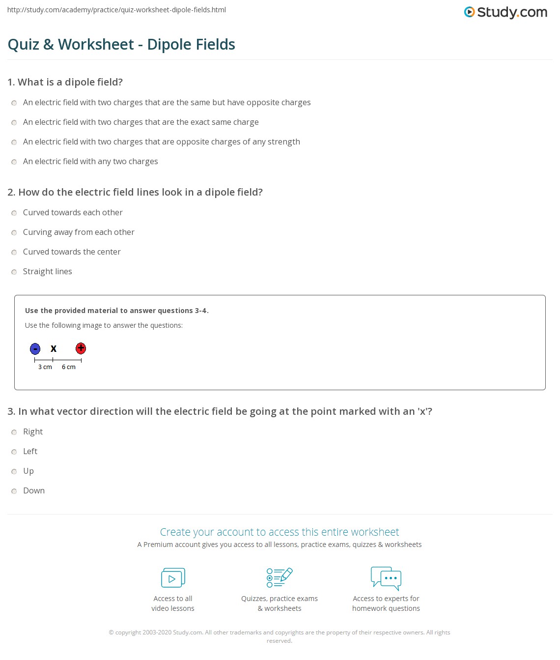 Quiz & Worksheet - Dipole Fields | Study.com
