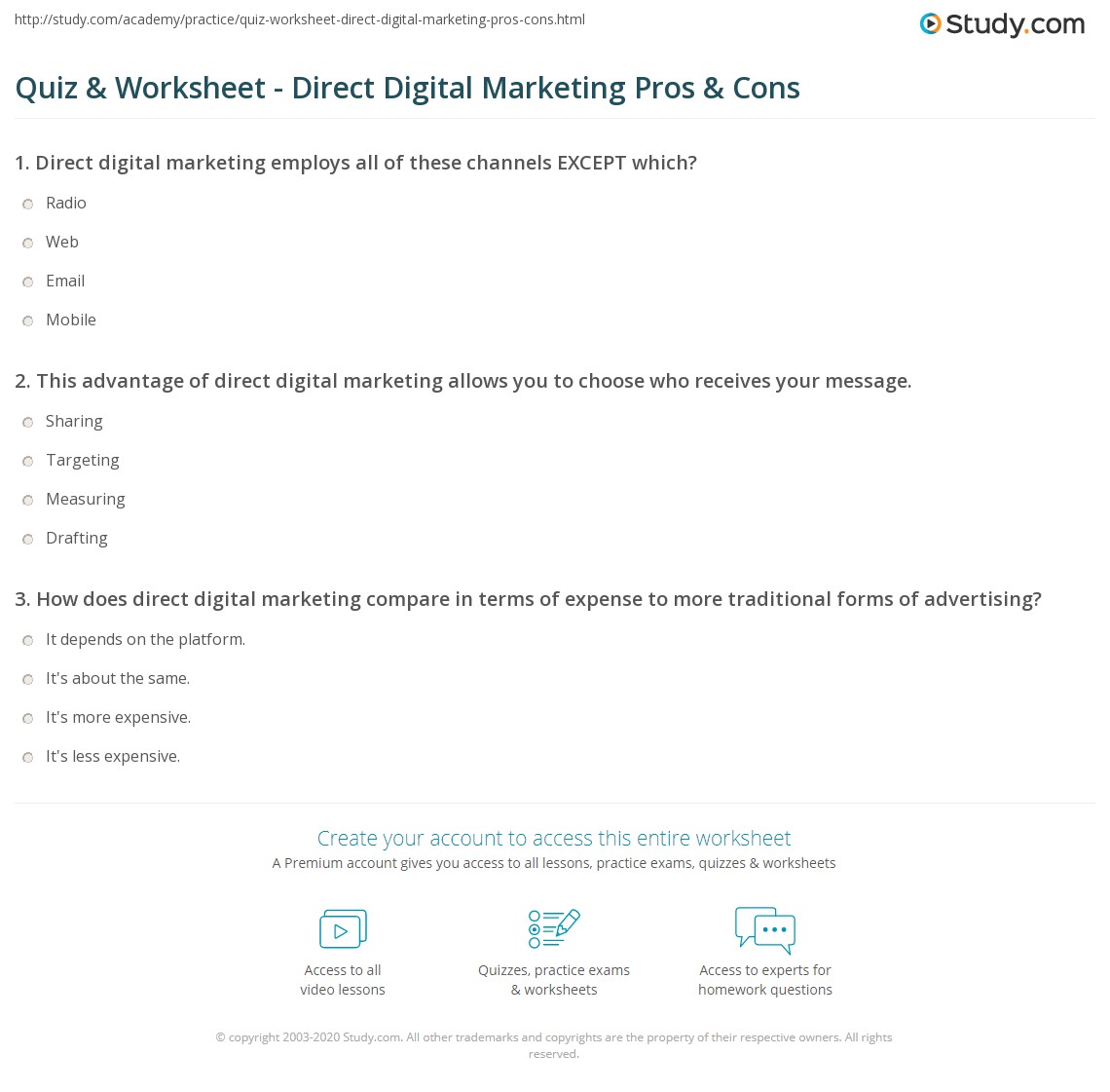 Quiz & Worksheet - Direct Digital Marketing Pros & Cons | Study.com
