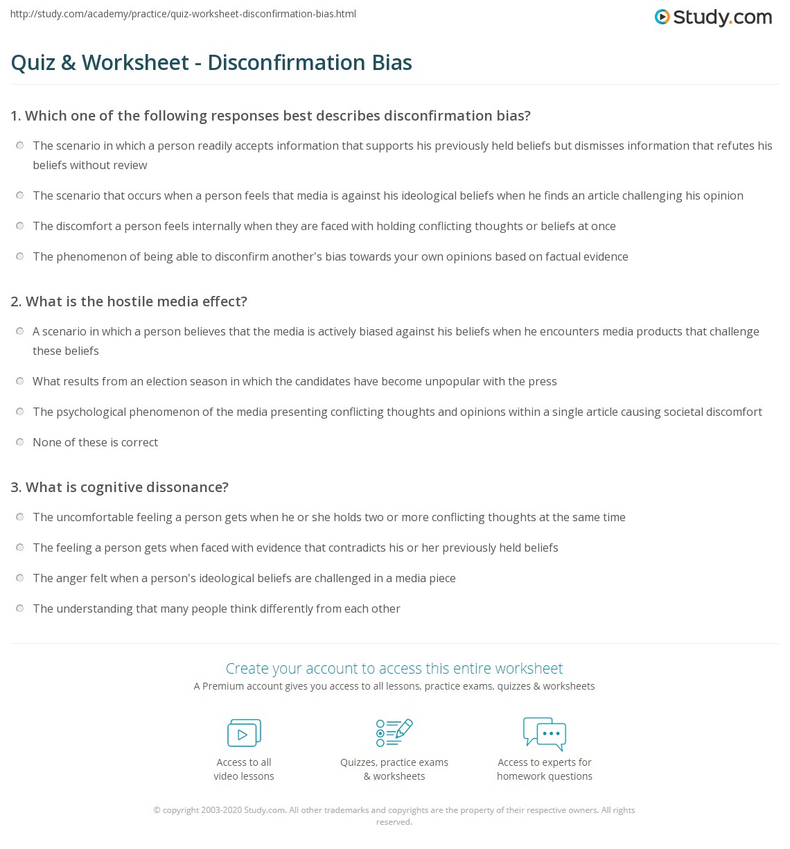 Quiz & Worksheet - Disconfirmation Bias | Study.com