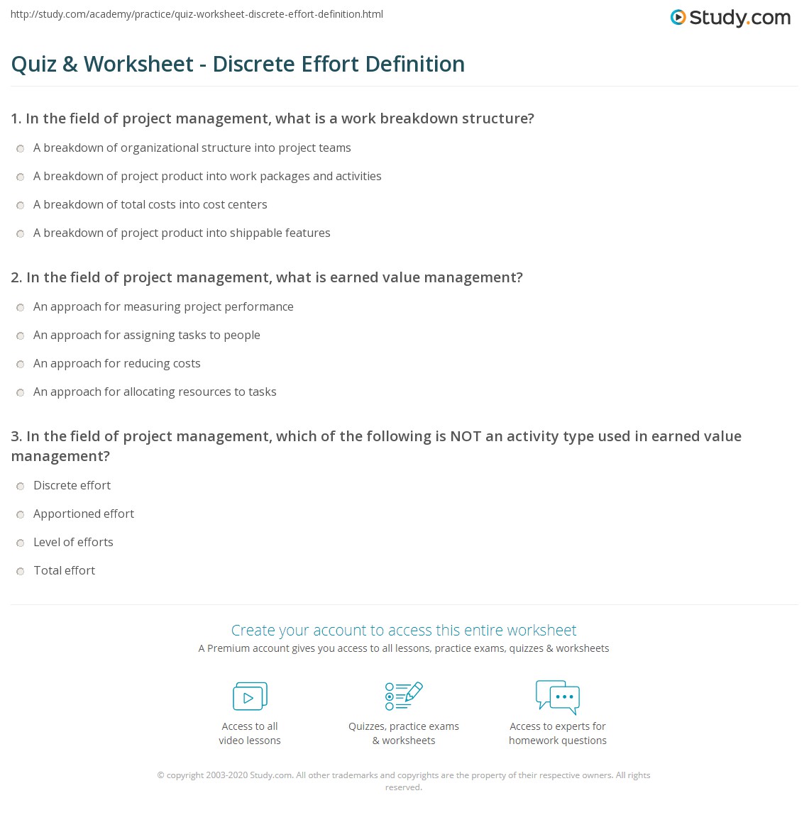 Quiz & Worksheet - Discrete Effort Definition | Study.com