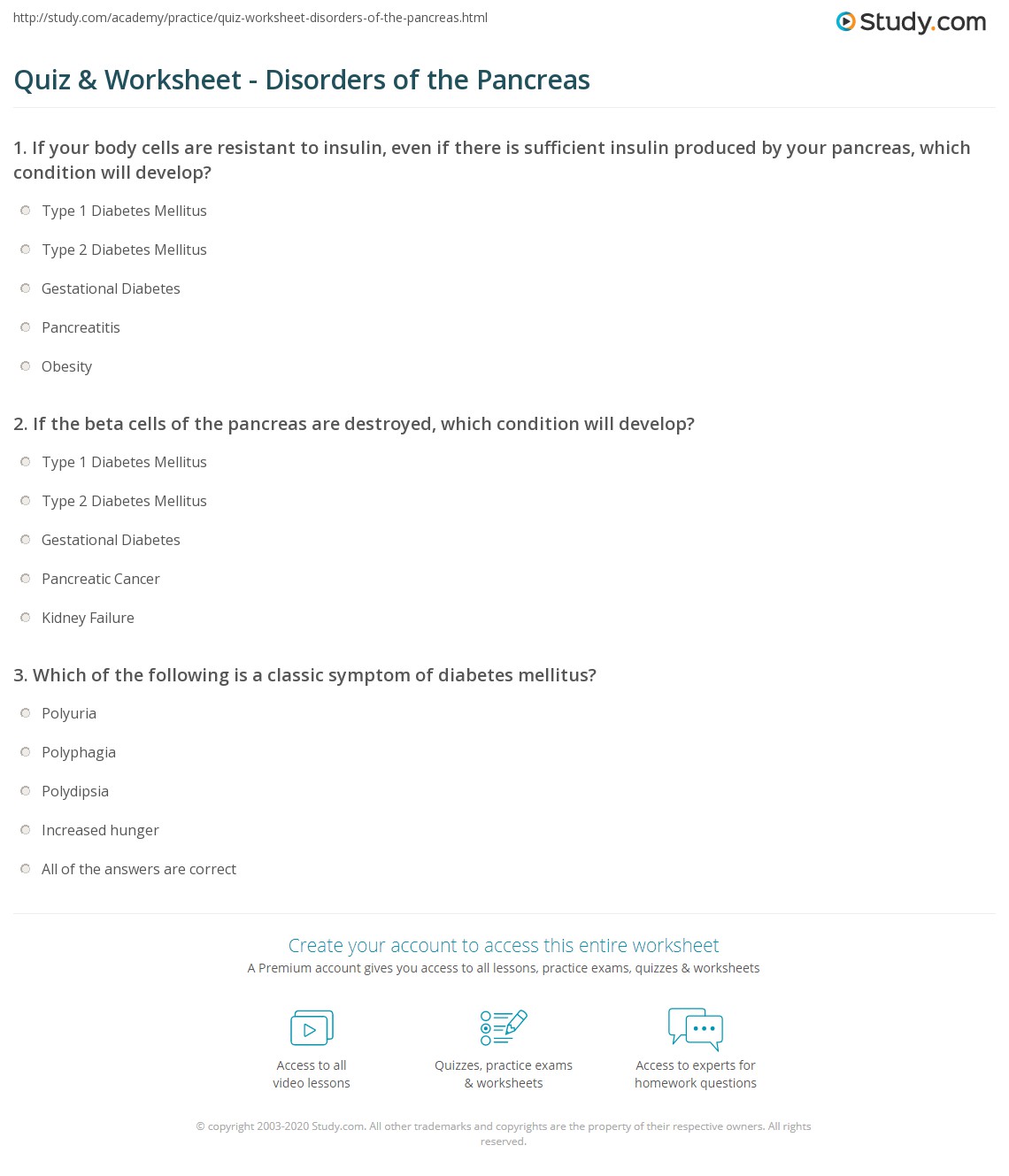 Quiz & Worksheet - Disorders of the Pancreas | Study.com