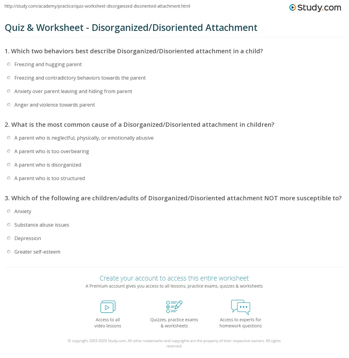 Quiz & Worksheet - Disorganized/Disoriented Attachment | Study.com