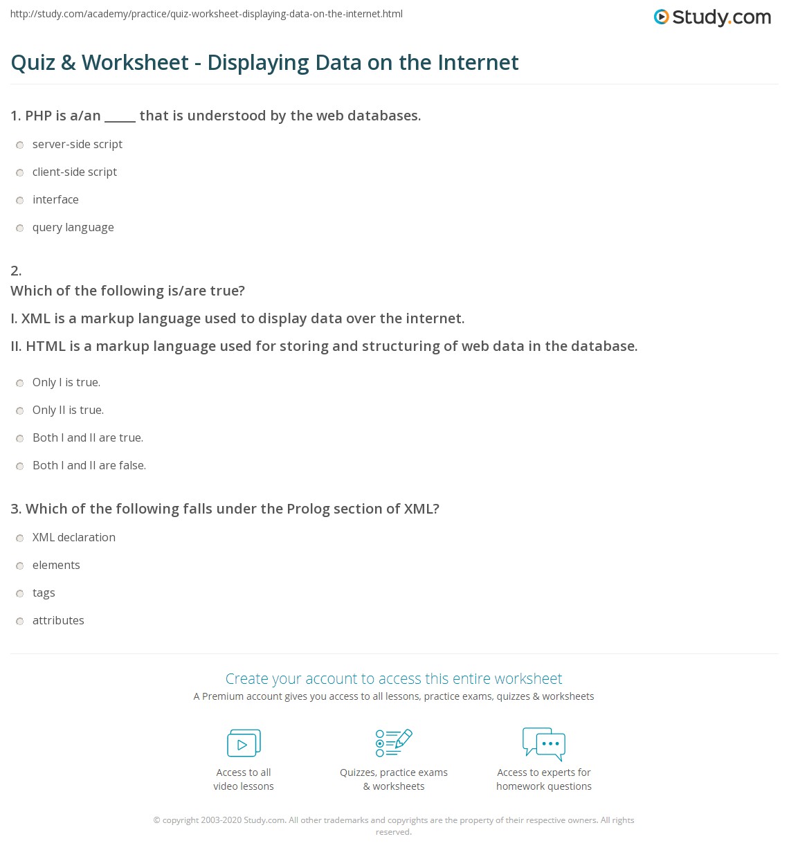 Quiz & Worksheet - Displaying Data on the Internet | Study.com