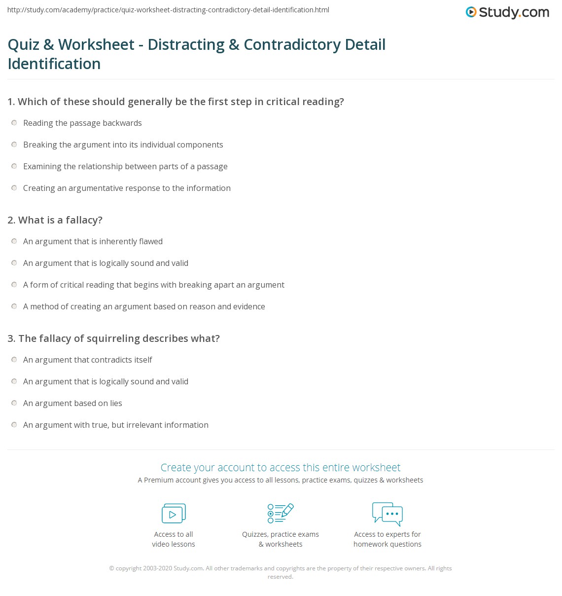 Quiz & Worksheet - Distracting & Contradictory Detail Identification ...