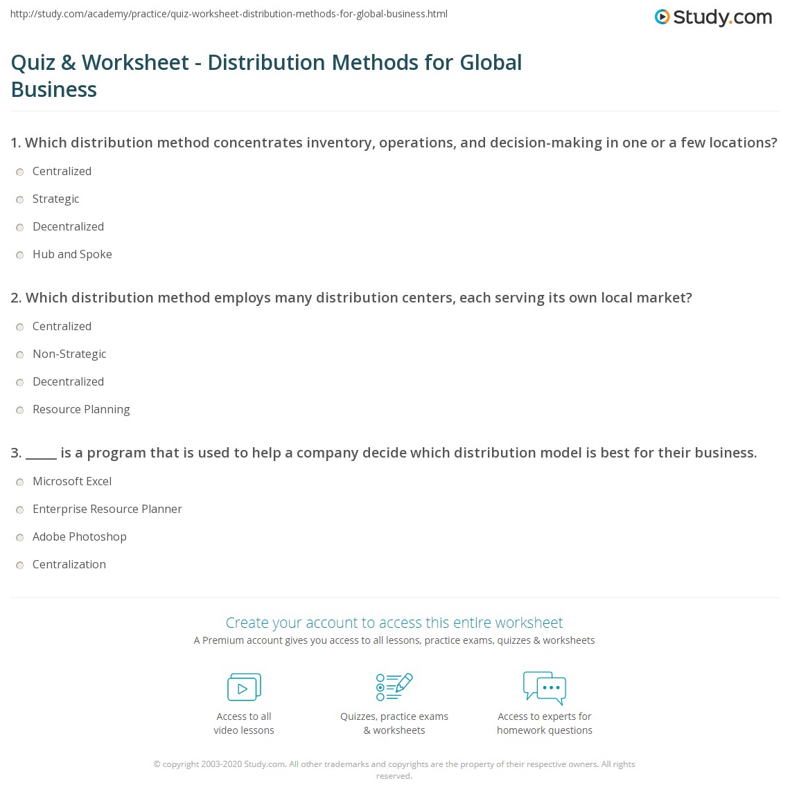 Quiz & Worksheet - Distribution Methods for Global Business | Study.com