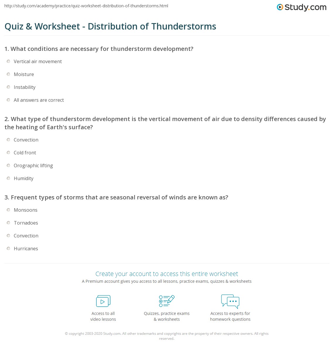 Quiz & Worksheet - Distribution of Thunderstorms | Study.com