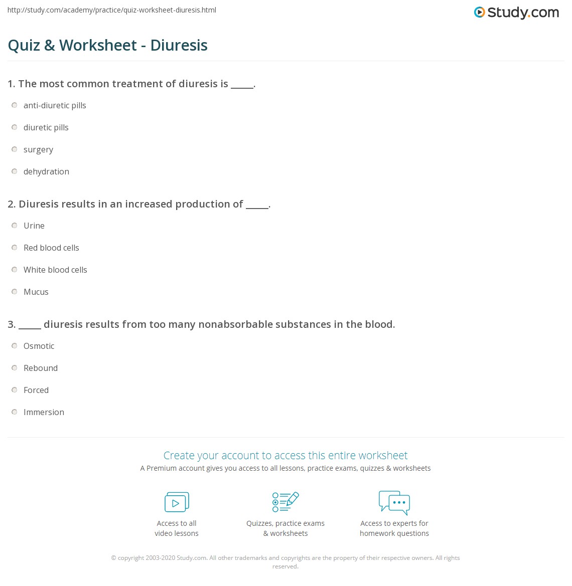 Quiz & Worksheet - Diuresis | Study.com