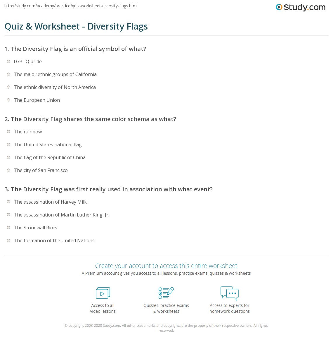 Quiz & Worksheet - Diversity Flags | Study.com