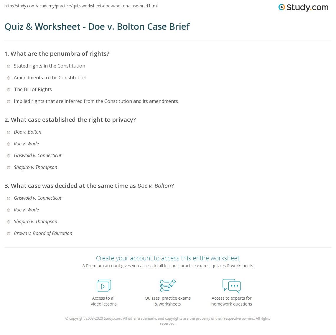 Quiz & Worksheet - Doe v. Bolton Case Brief | Study.com