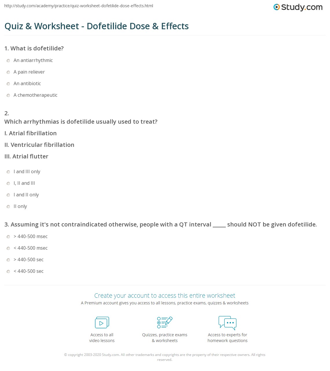 Quiz & Worksheet - Dofetilide Dose & Effects | Study.com