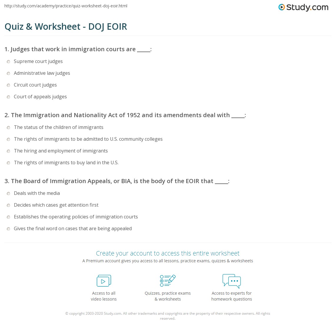 Quiz & Worksheet - DOJ EOIR | Study.com