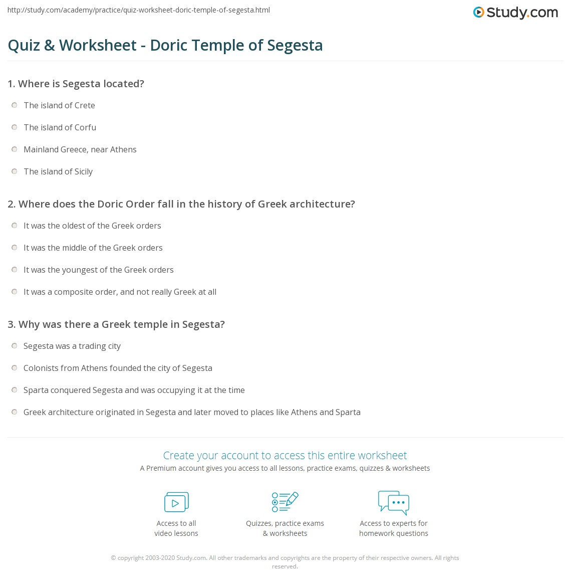 Quiz & Worksheet - Doric Temple of Segesta | Study.com