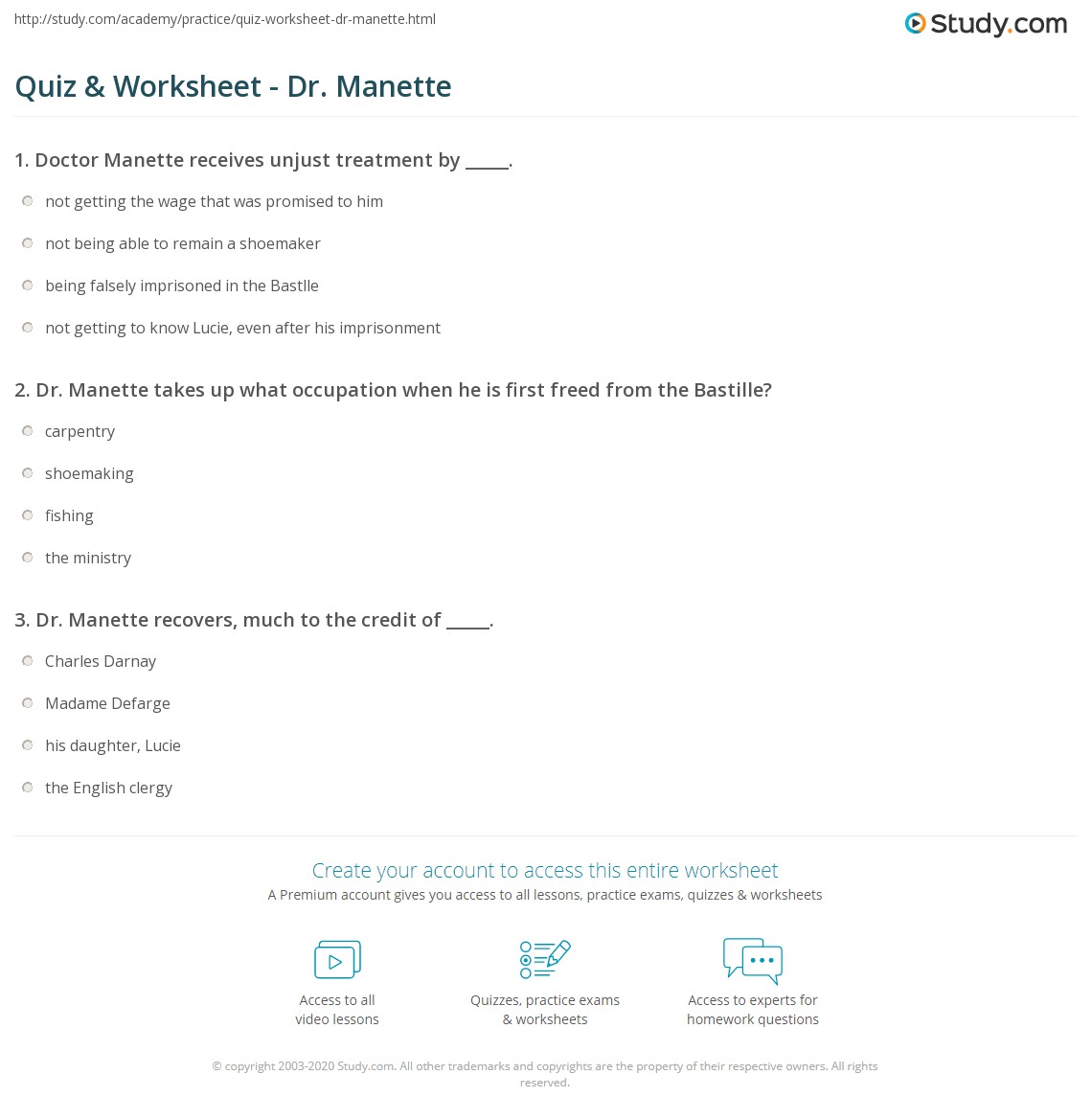 Quiz & Worksheet - Dr. Manette | Study.com