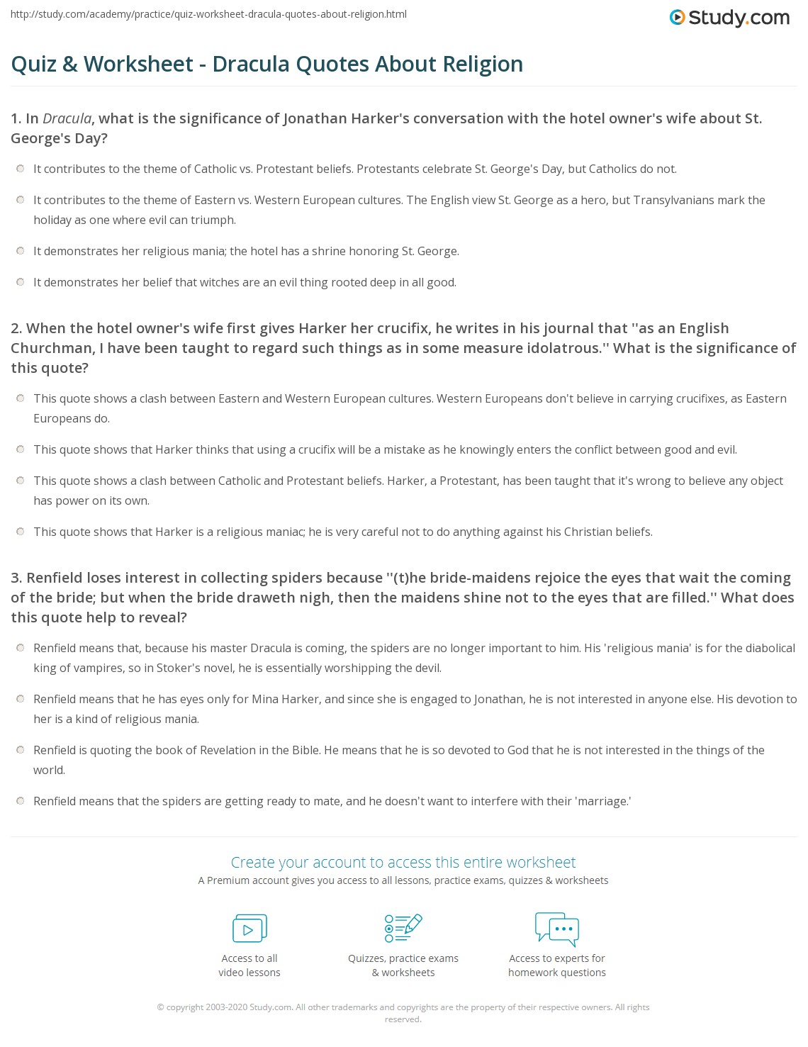 Quiz & Worksheet - Dracula Quotes About Religion | Study.com