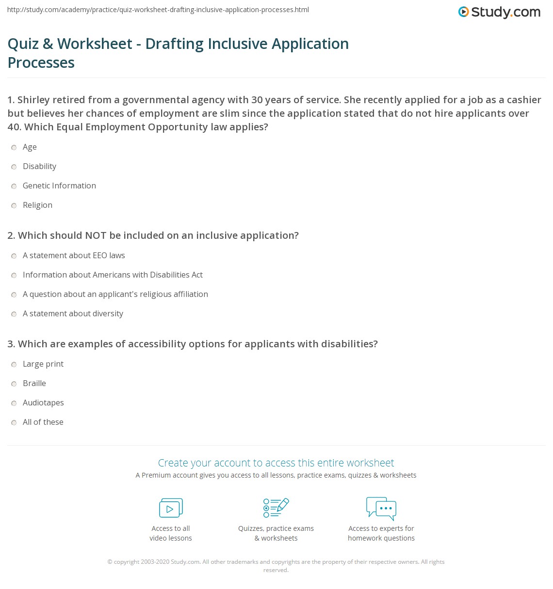 Quiz & Worksheet - Drafting Inclusive Application Processes | Study.com