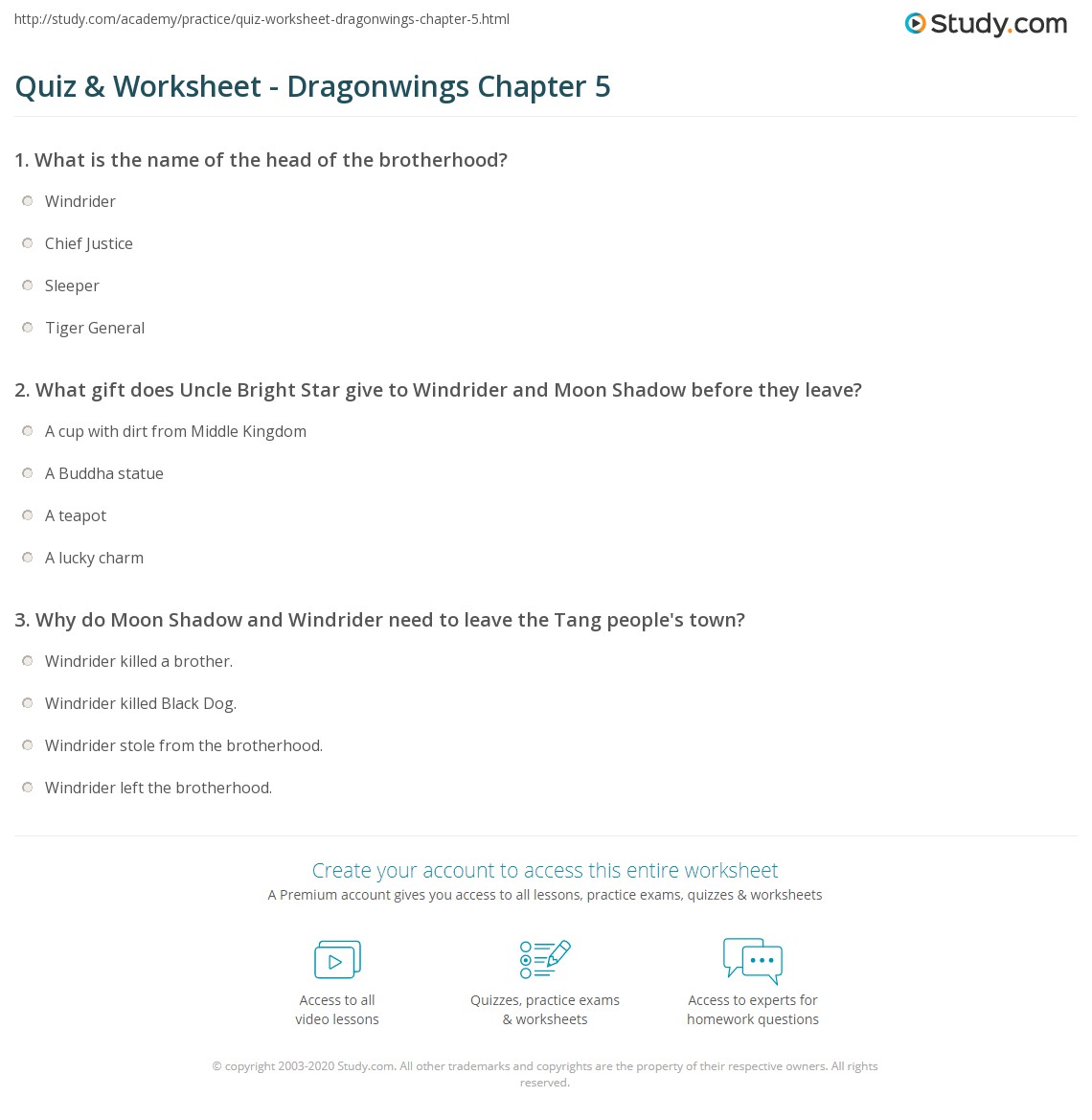 Quiz & Worksheet - Dragonwings Chapter 5 | Study.com
