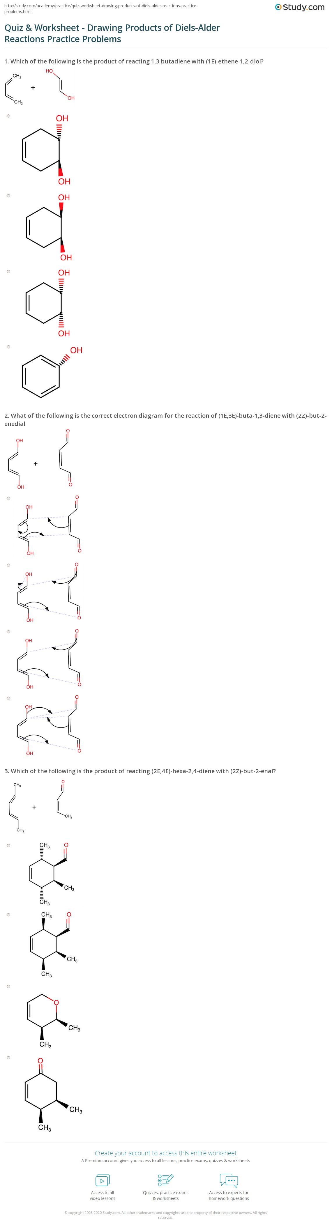 Quiz & Worksheet - Drawing Products of Diels-Alder Reactions Practice ...