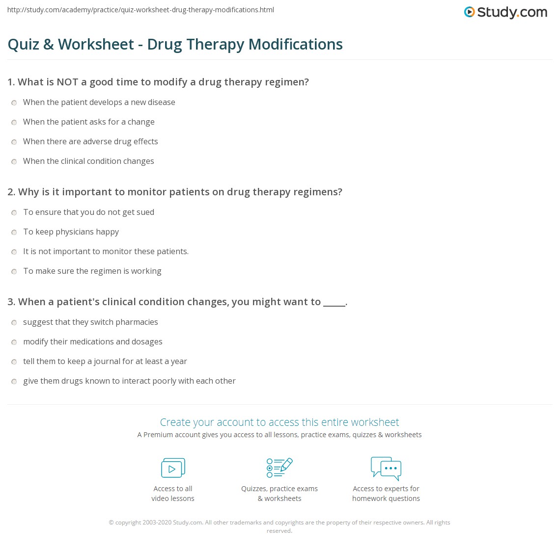 Quiz & Worksheet - Drug Therapy Modifications | Study.com