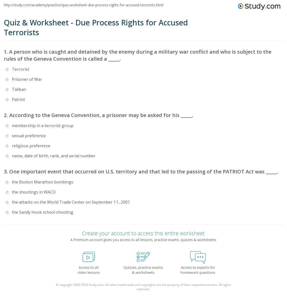 Quiz & Worksheet - Due Process Rights for Accused Terrorists | Study.com