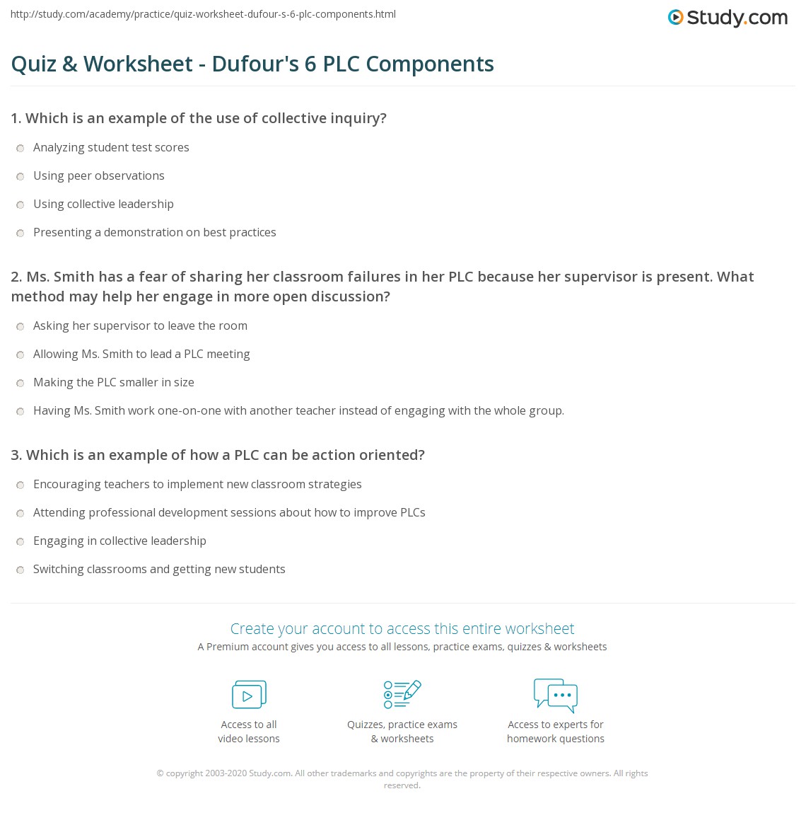 Quiz & Worksheet - Dufour's 6 PLC Components | Study.com