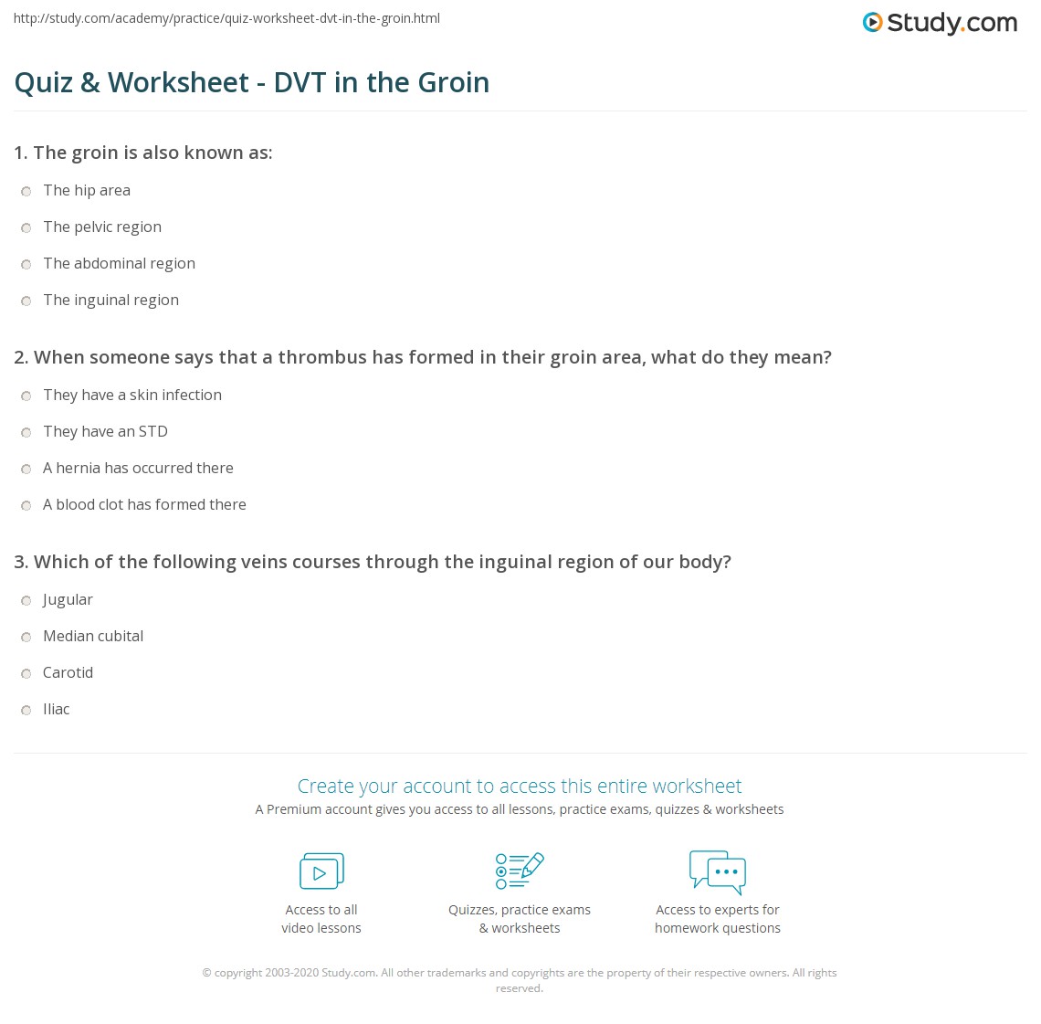 Quiz & Worksheet - DVT in the Groin | Study.com