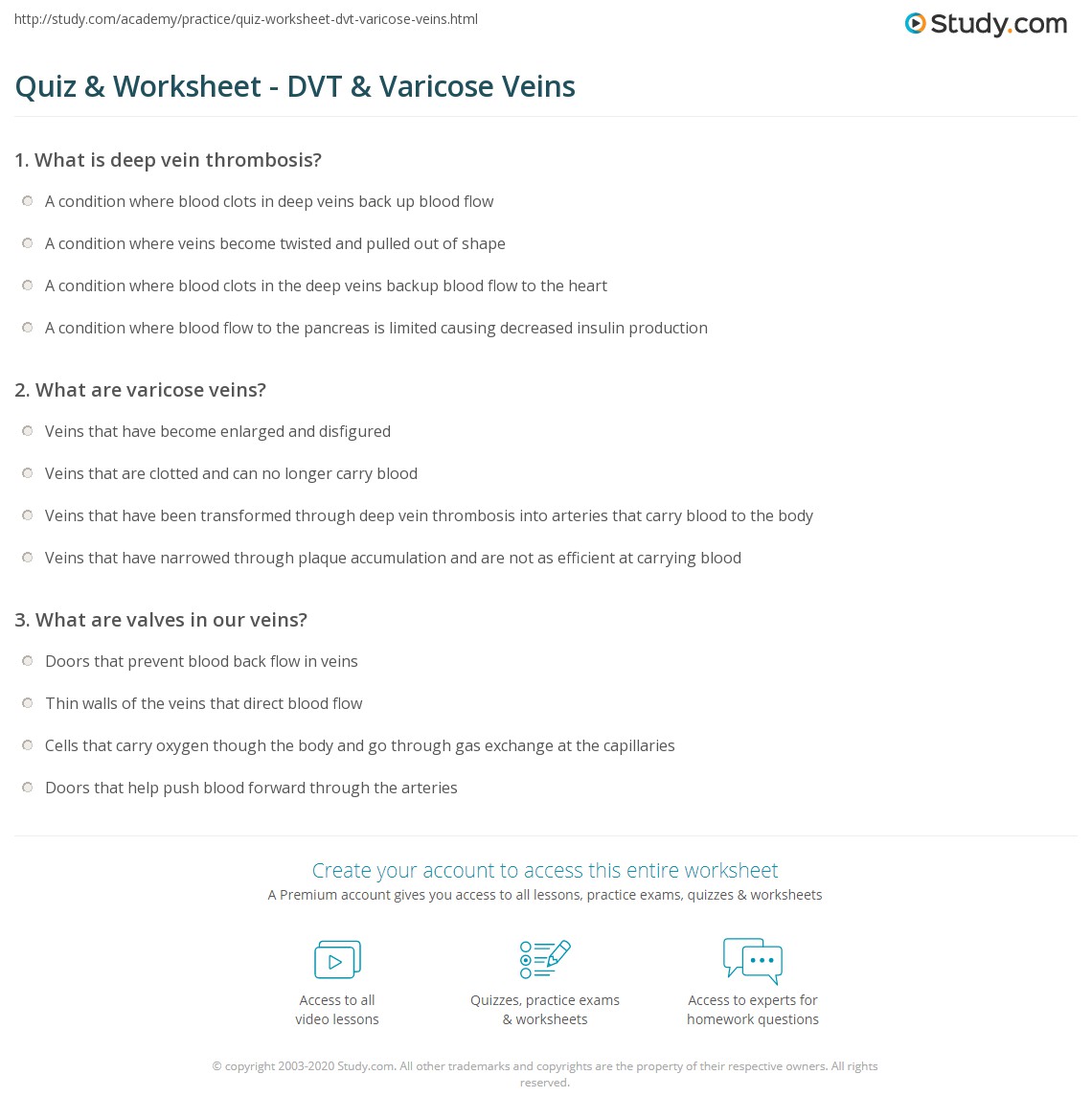 Quiz & Worksheet - DVT & Varicose Veins | Study.com