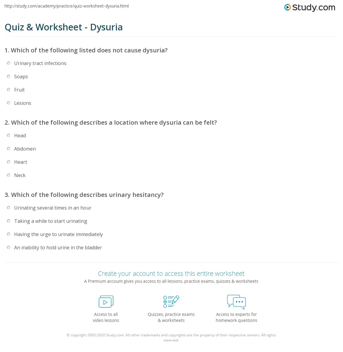 Quiz & Worksheet - Dysuria | Study.com