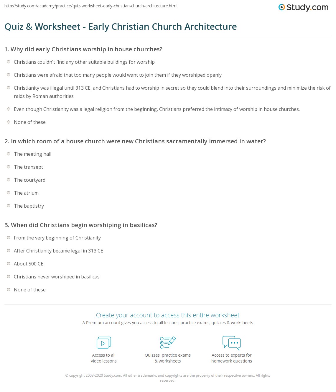 Quiz & Worksheet - Early Christian Church Architecture | Study.com