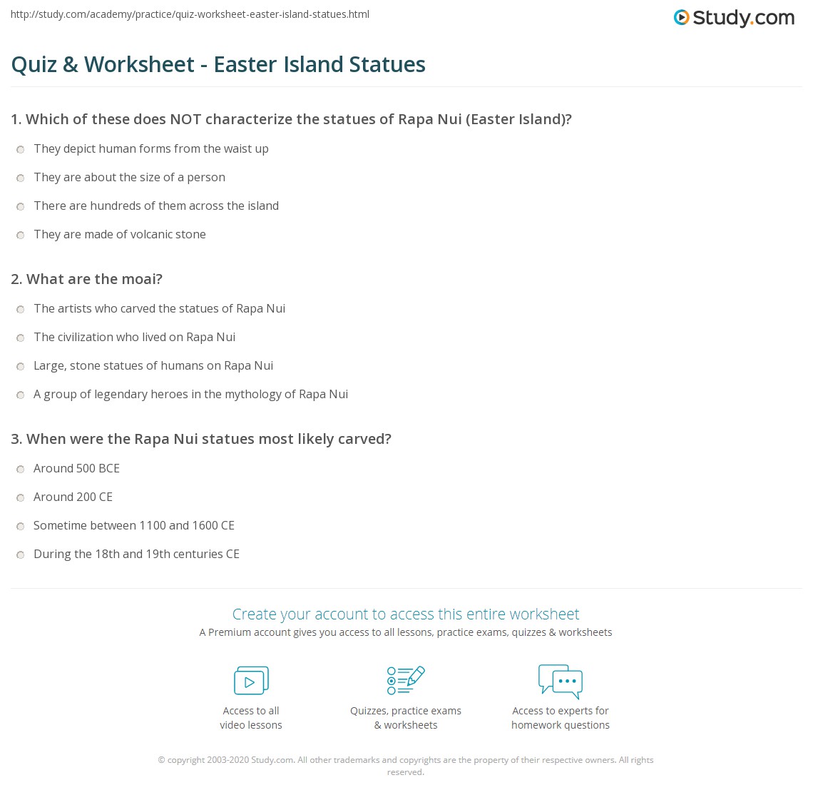 Quiz & Worksheet - Easter Island Statues | Study.com