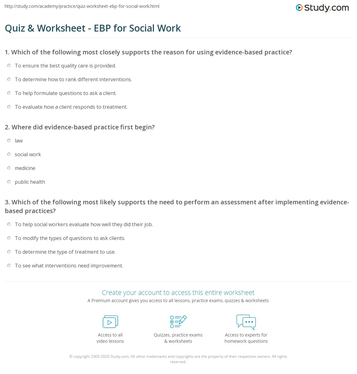 Quiz & Worksheet - EBP for Social Work | Study.com