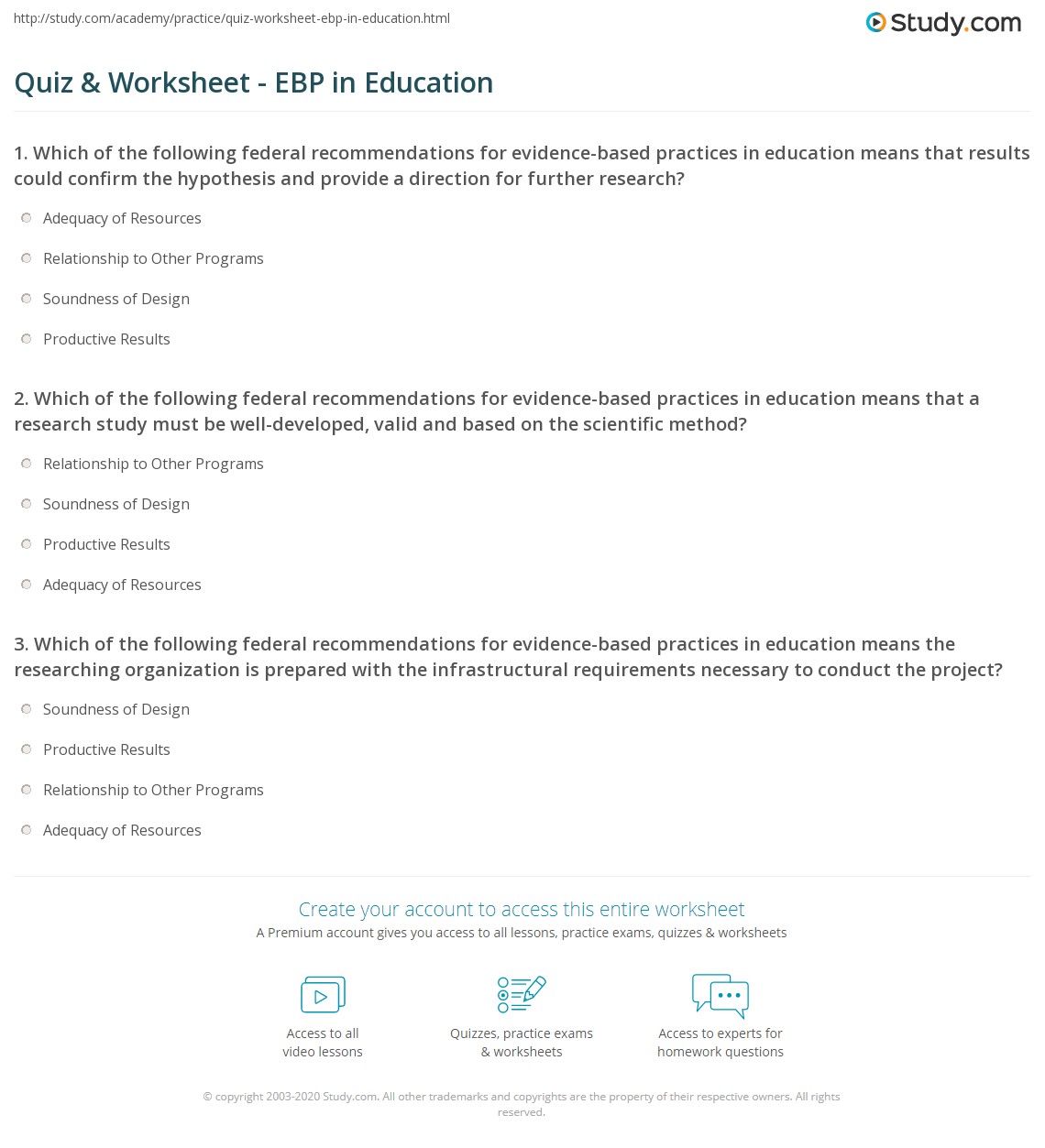 Quiz & Worksheet - EBP in Education | Study.com