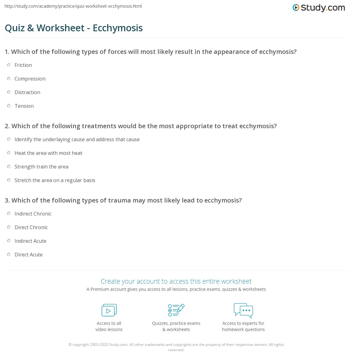 Quiz & Worksheet - Ecchymosis | Study.com